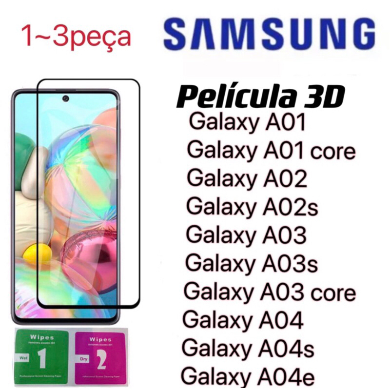 Película 3D vidro para Samsung Galaxy A01 / A01 Core / A02 / A02s / A03 / A03s / A03 Core / A04 ...