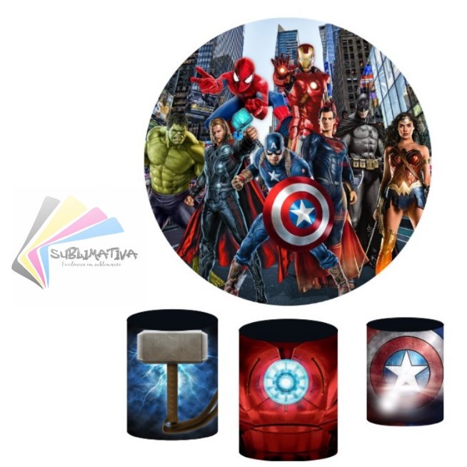 Painel Redondo Sublimado 1,5m + Trio Cilindros Personalizado - Tema Vingadores | Shopee Brasil