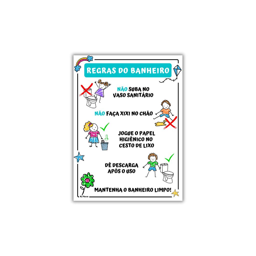 Placa Sinalização Higiene Regras Utilização Banheiro Ilustrada 15x20 cm ...
