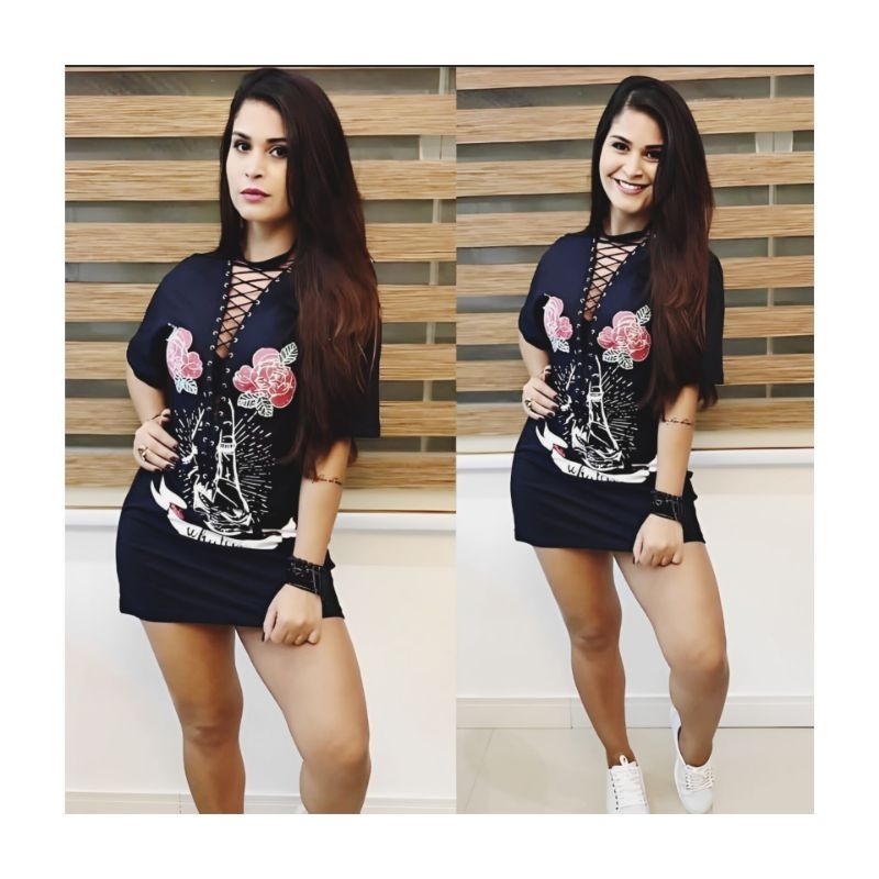 Vestido Katrina Rock Roll com Decote Profundo Trançado em Ilhós ...
