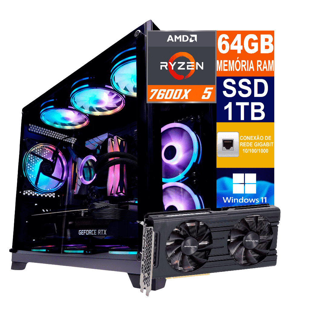 Pc Gamer Cpu Ryzen 5 7600x Ssd 1tb, 64gb Ddr5, Placa de Vídeo RTX 3060 ...