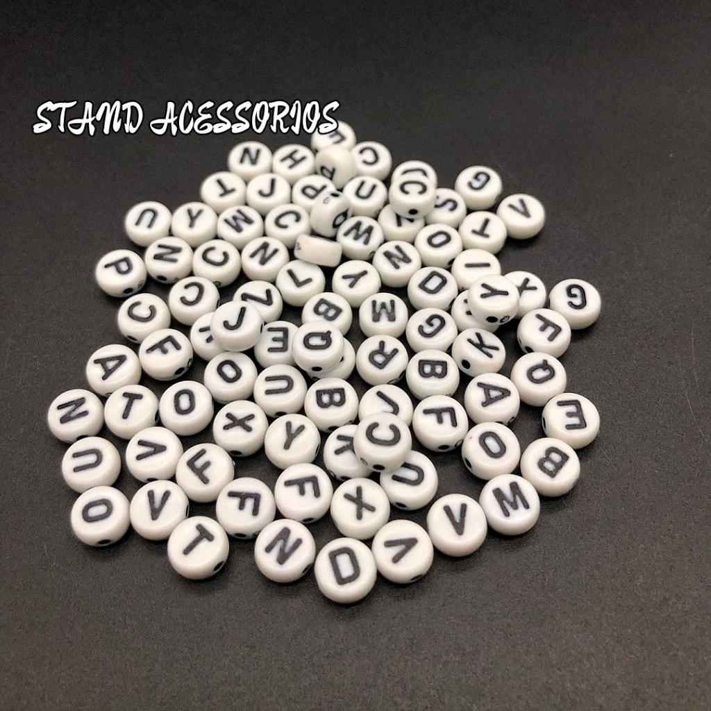 Miçanga Infantil Letras 7 MM alfabeto vogais para pulseiras artesanato ...