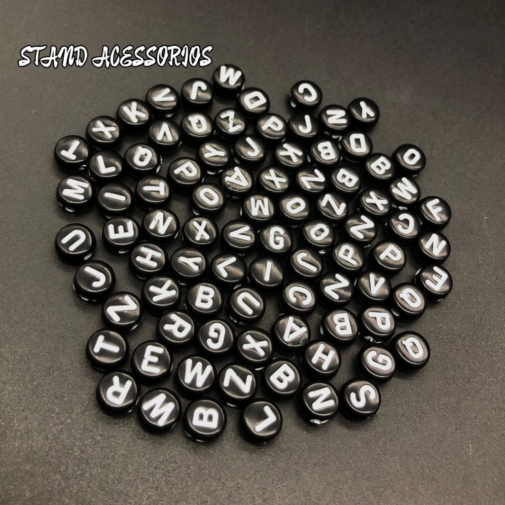 Miçanga Infantil Letras 7 MM alfabeto vogais para pulseiras artesanato ...