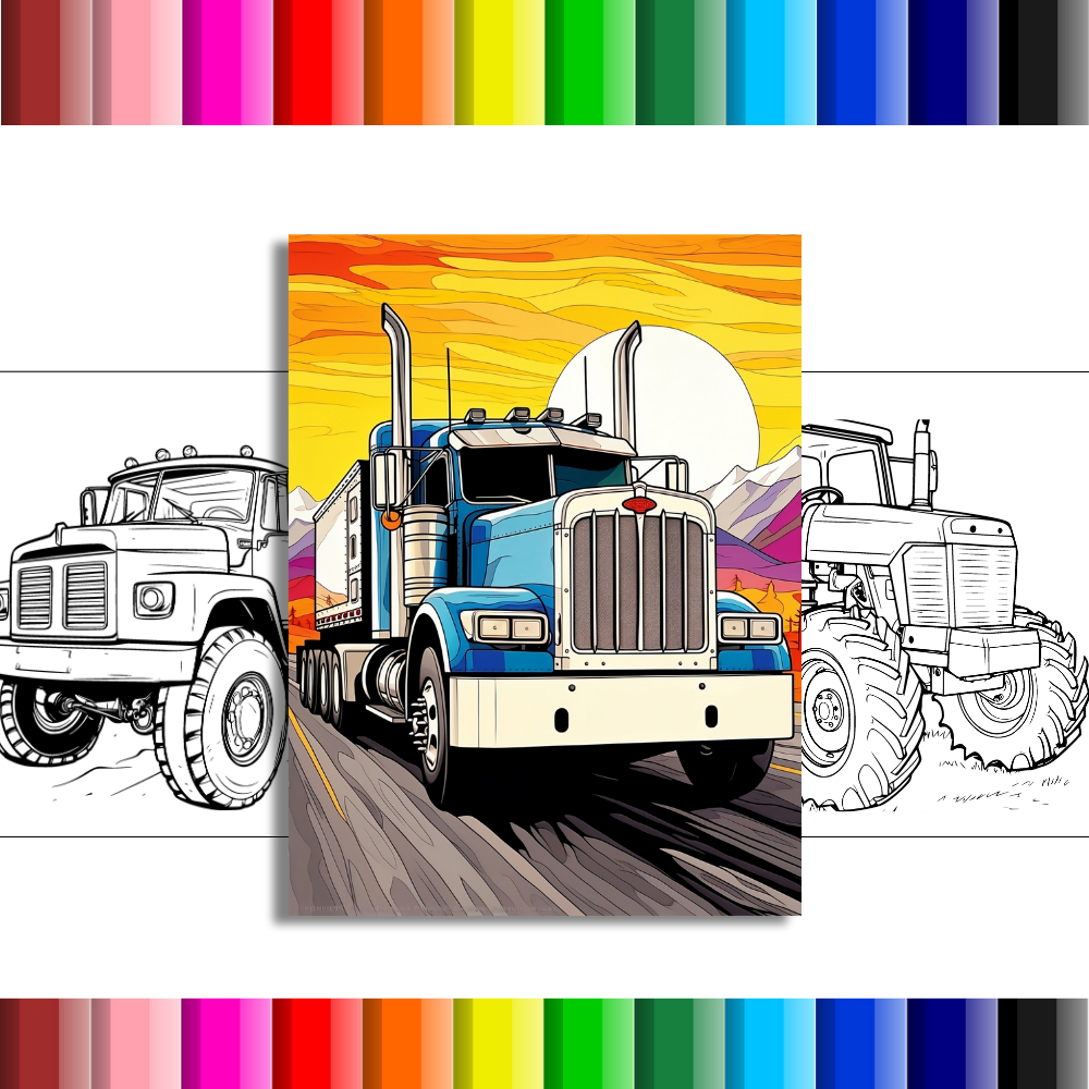 Desenhos para colorir de Carros, Caminhão e trator em Folhas soltas A4 - 2 Desenhos em cada ...