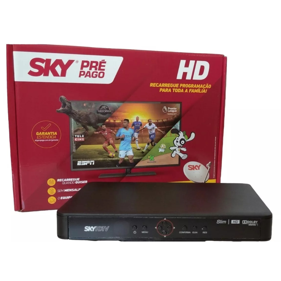 Receptor Sky Pré Pago Hd Slim com HDMI e RCA/AV + Recarga Digital 30 ...