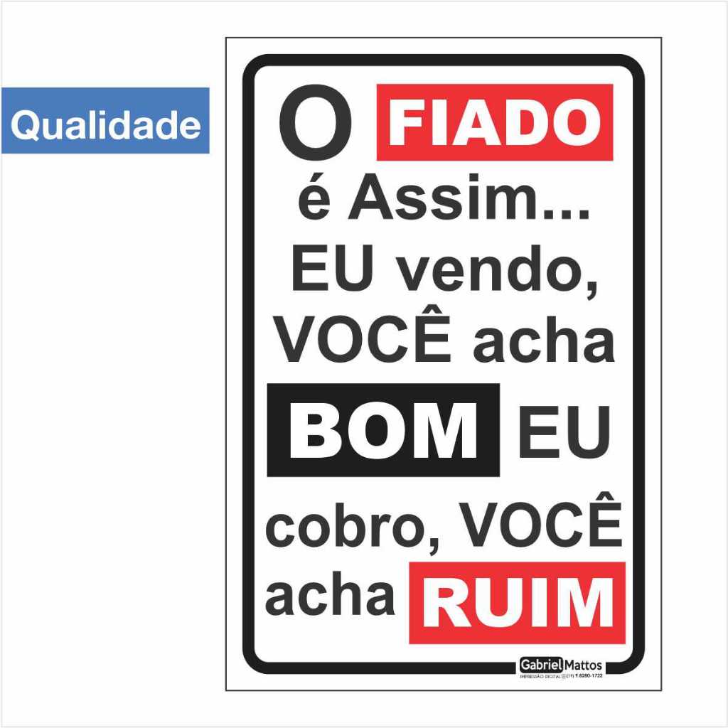 Placa Fiado é assim... 20x30cm | Shopee Brasil