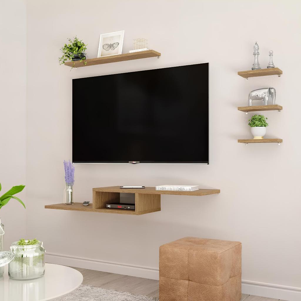 Rack Para Tv Suspenso Mdf + Kit 4 Prateleiras Nicho Jogo Sala Quarto ...