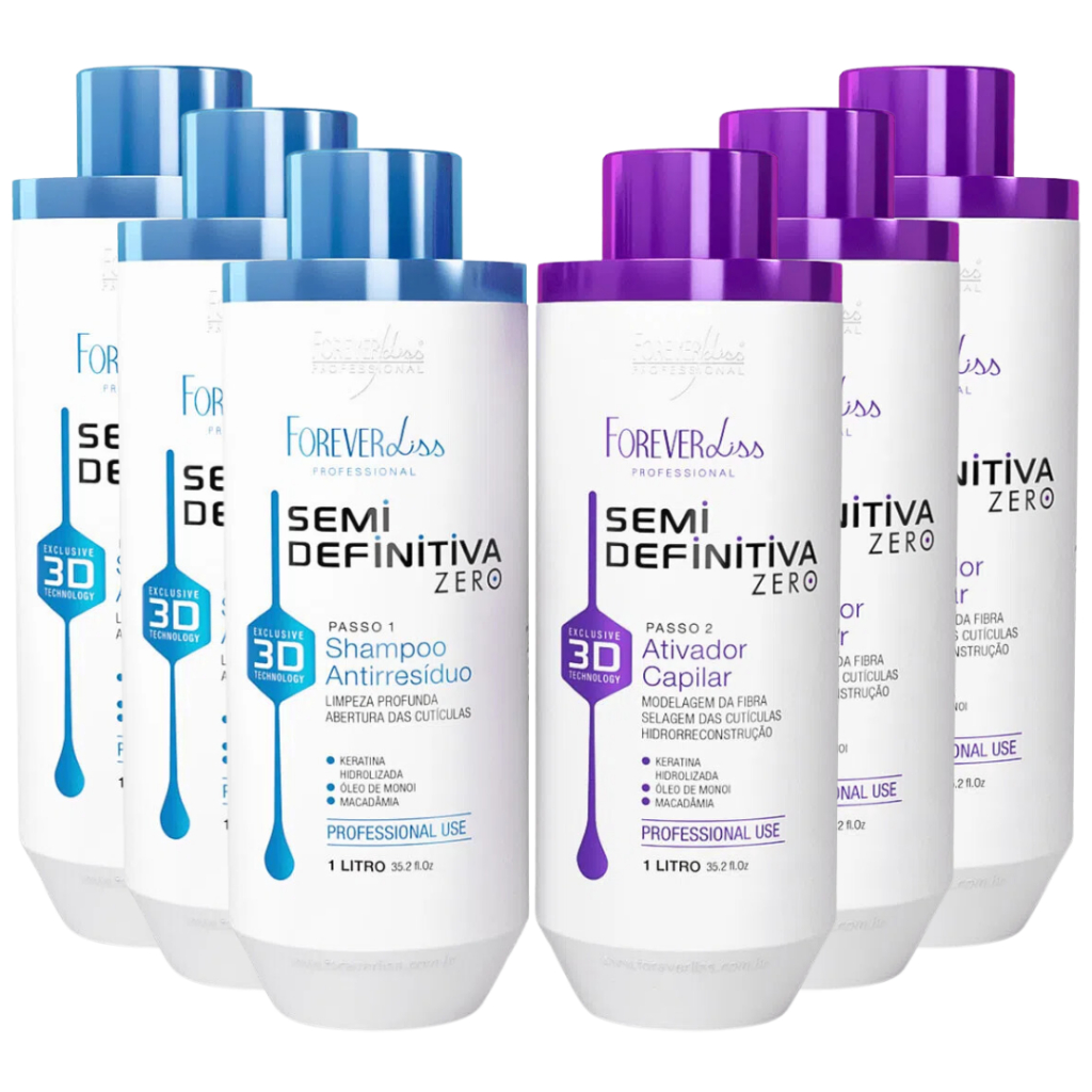 Kit C/3 Progressivas Forever Liss Semi Definitiva Shampoo 1L + Ativador ...