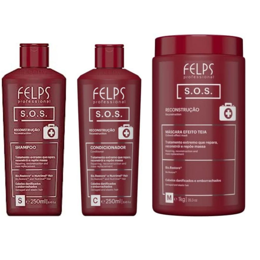 Kit de Tratamento Capilar SOS Felps: Shampoo 250ml, Condicionador 250ml ...