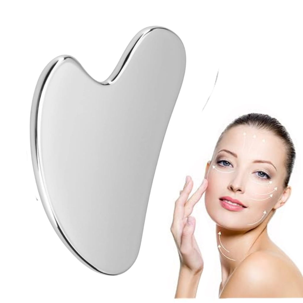 Placa de Massagem facial Guasha em aço inox skincare Drenagem Antirugas ...