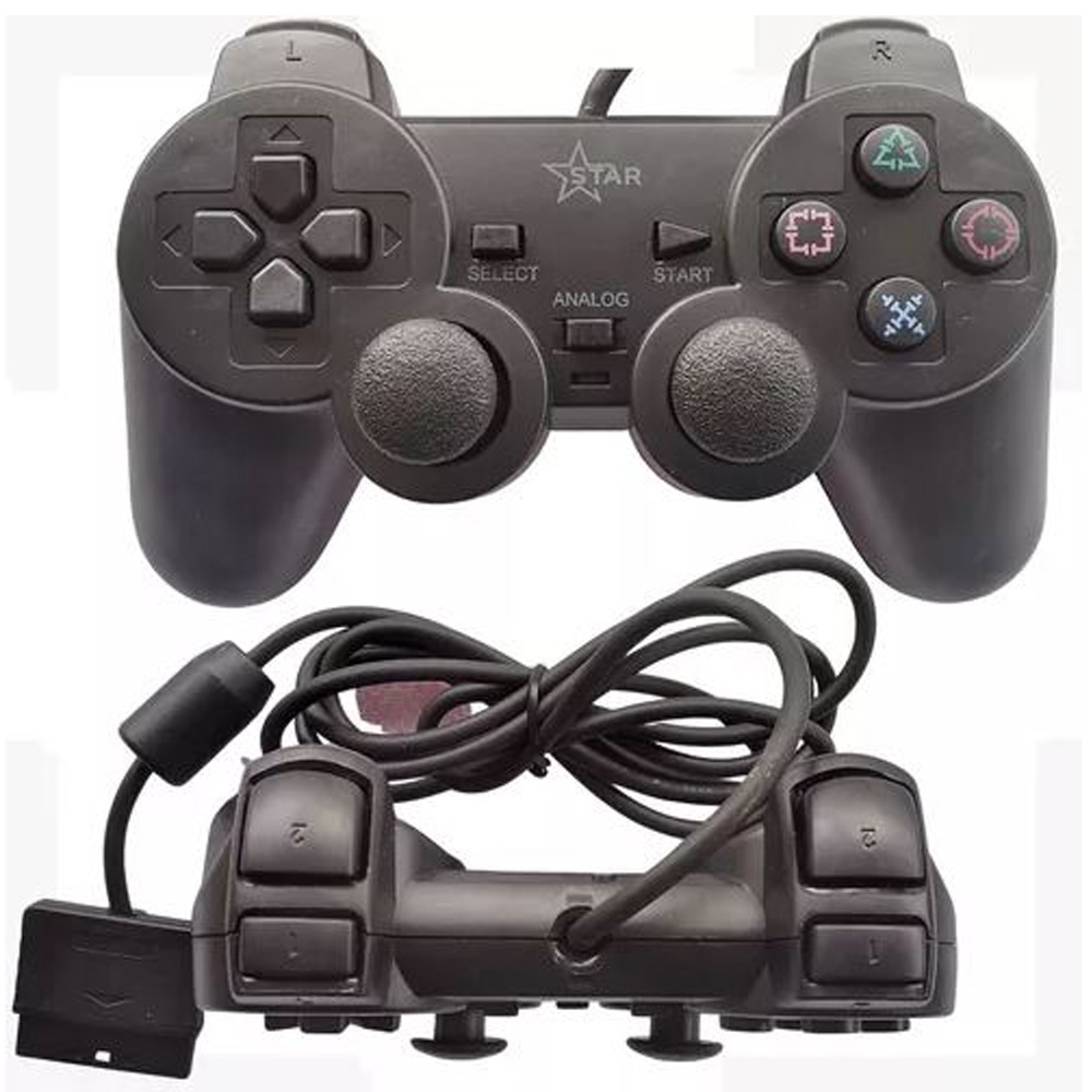 Kit 2 Controles Play 2 Com Fio Analógico Dualshock Joystick | Shopee Brasil