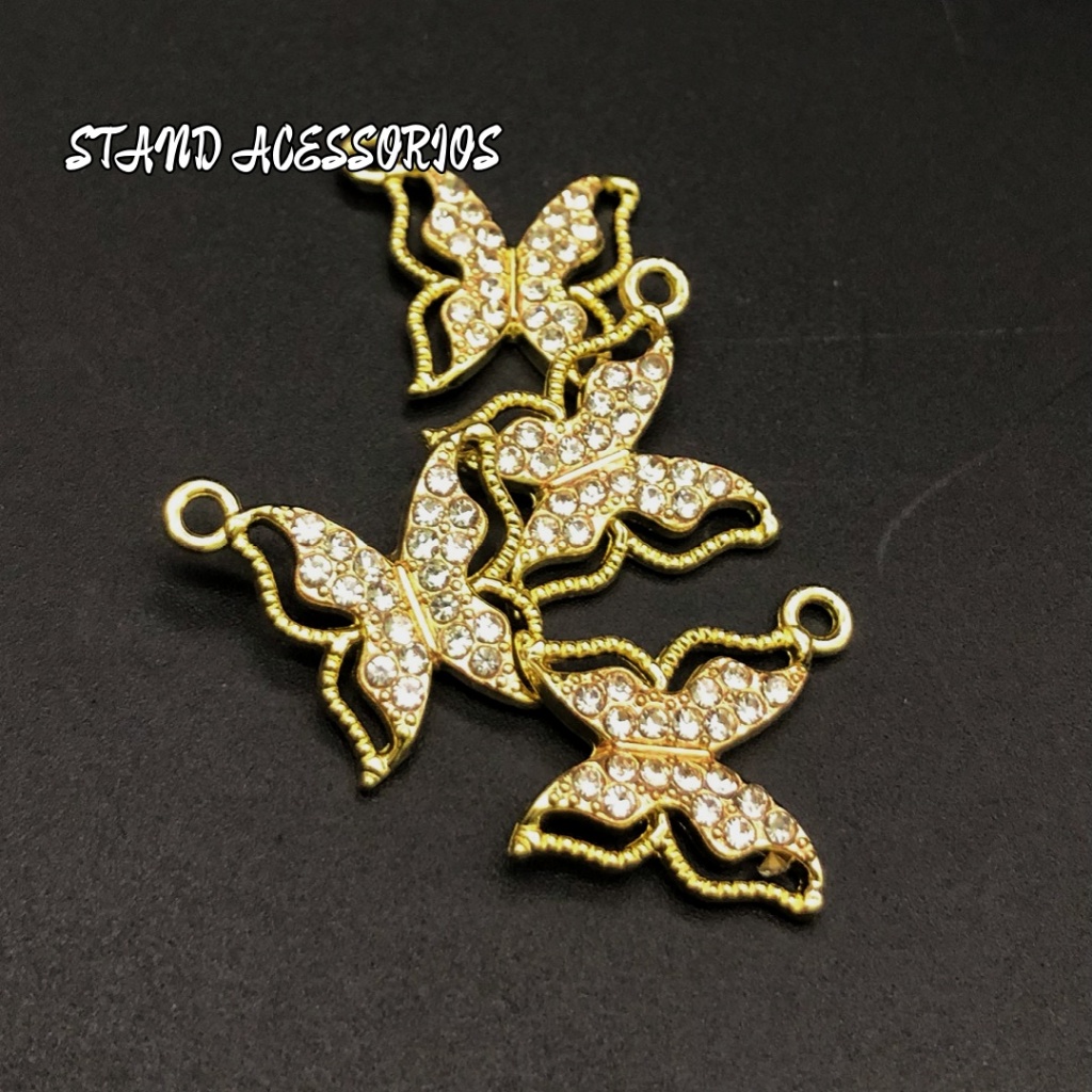 Pingentes de Borboleta com Strass banhado 20 pecas zmack dourado ...