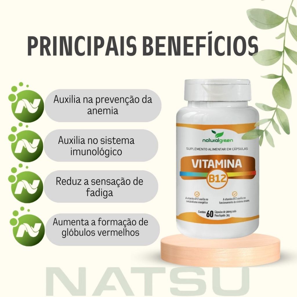 Vitamina B12 60 cápsula 500mg Suplemento Natural Natsu Promo | Shopee ...