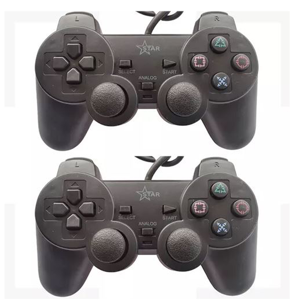 Kit 2 Controles Play 2 Com Fio Analógico Dualshock Joystick | Shopee Brasil