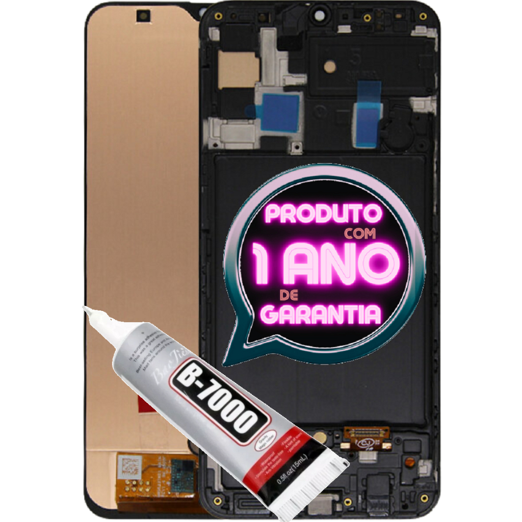 Tela Frontal Touch Display Compatível Com Galaxy A20 A205g + Lcd Full Hd + Aro Chassis + Cola ...