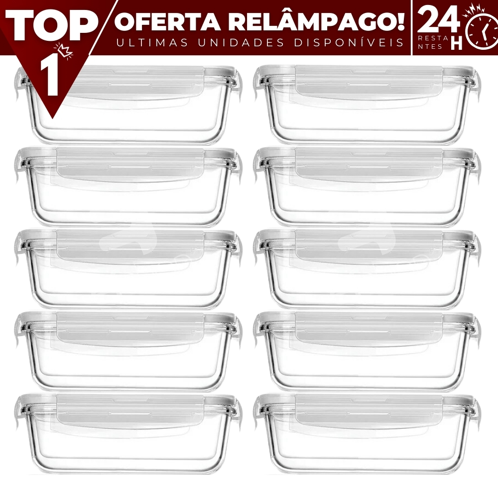 Jogo 10 Pote de Vidro Hermético Marmita Tampa 4 Travas 640ml | Shopee Brasil
