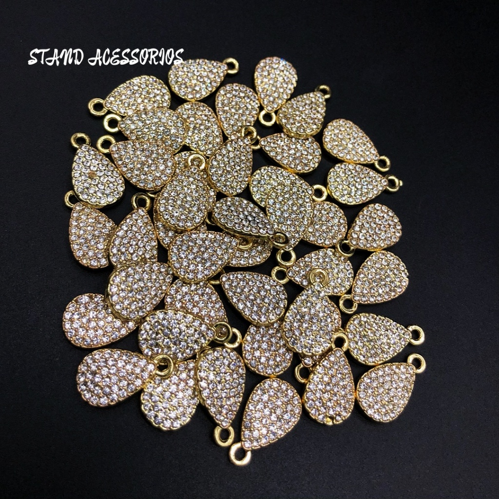 Pingentes em formato de gota com strass banhado 20 peças zmack dourado ...