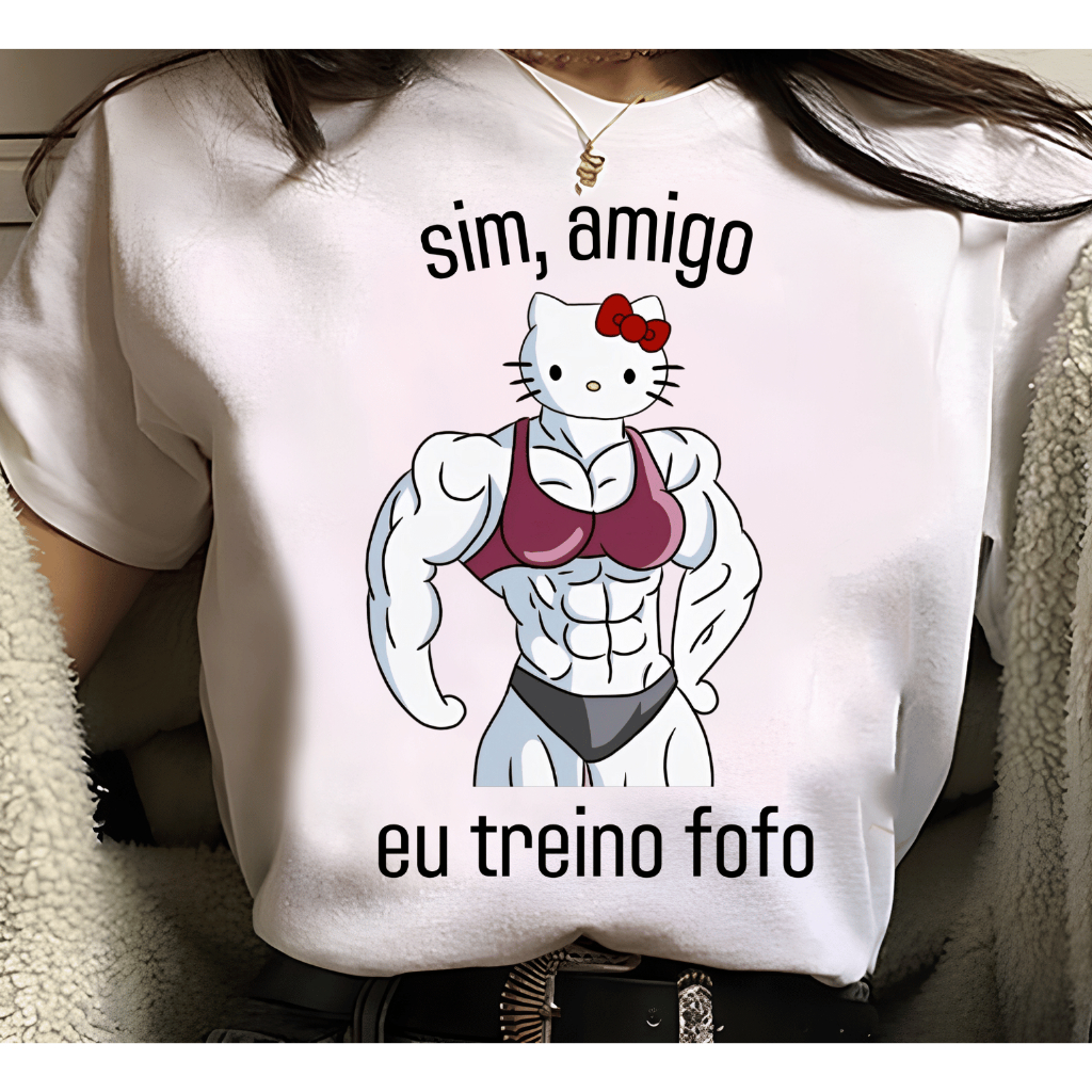 Camiseta Hello Kitty Sim Amigo Eu Treino Fofo Maromba meme Feminina ...