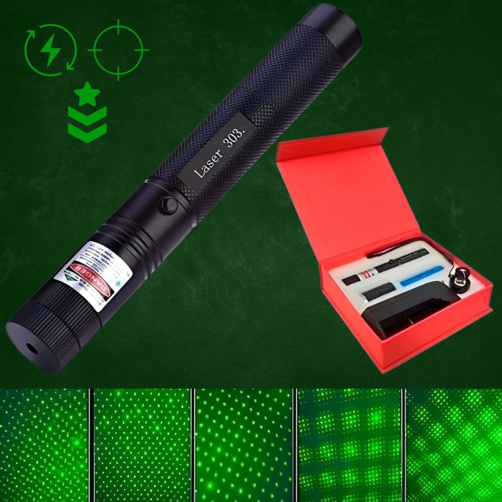 Caneta Laser De Longo Alcance Pointer Verde com Bateria Recarregável ...