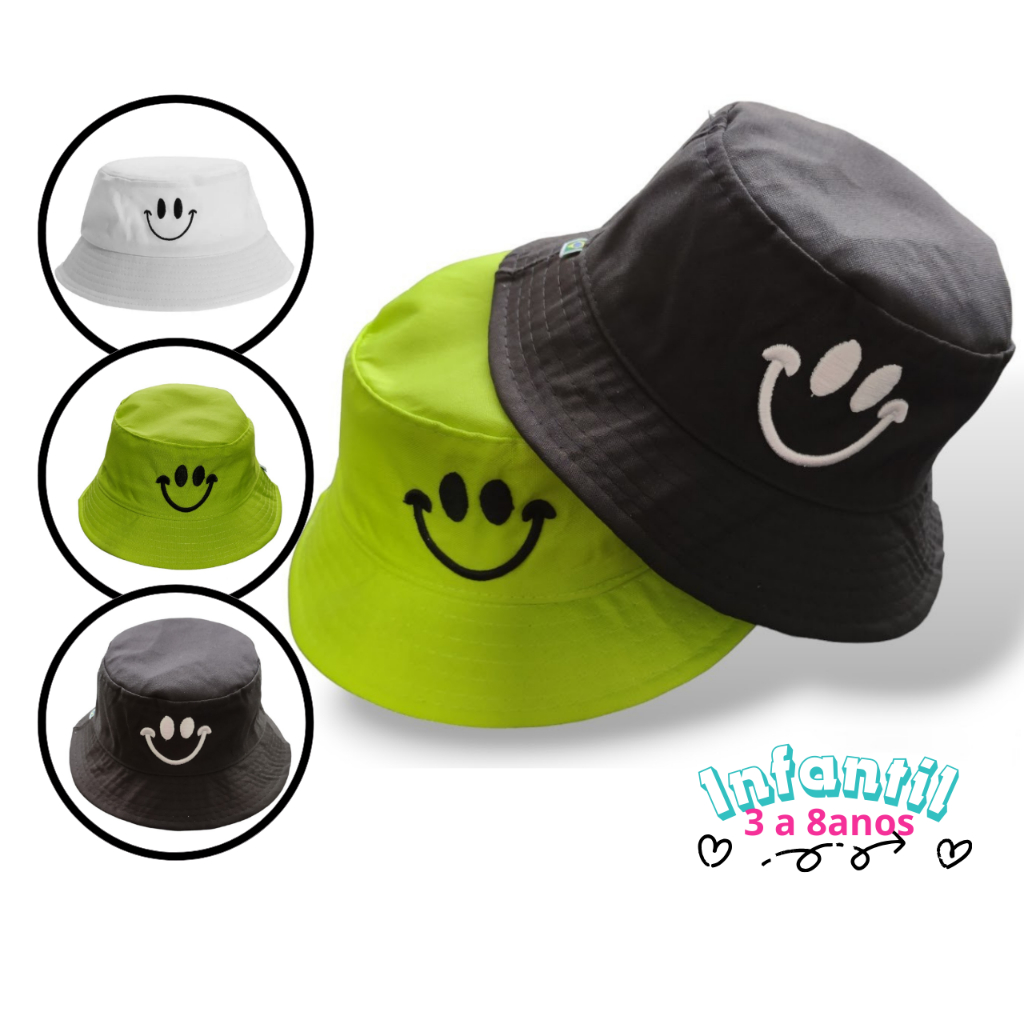 Chapéu Infantil Bucket Bordado Smile Para Criança 03 a 08 Anos Chapeu ...