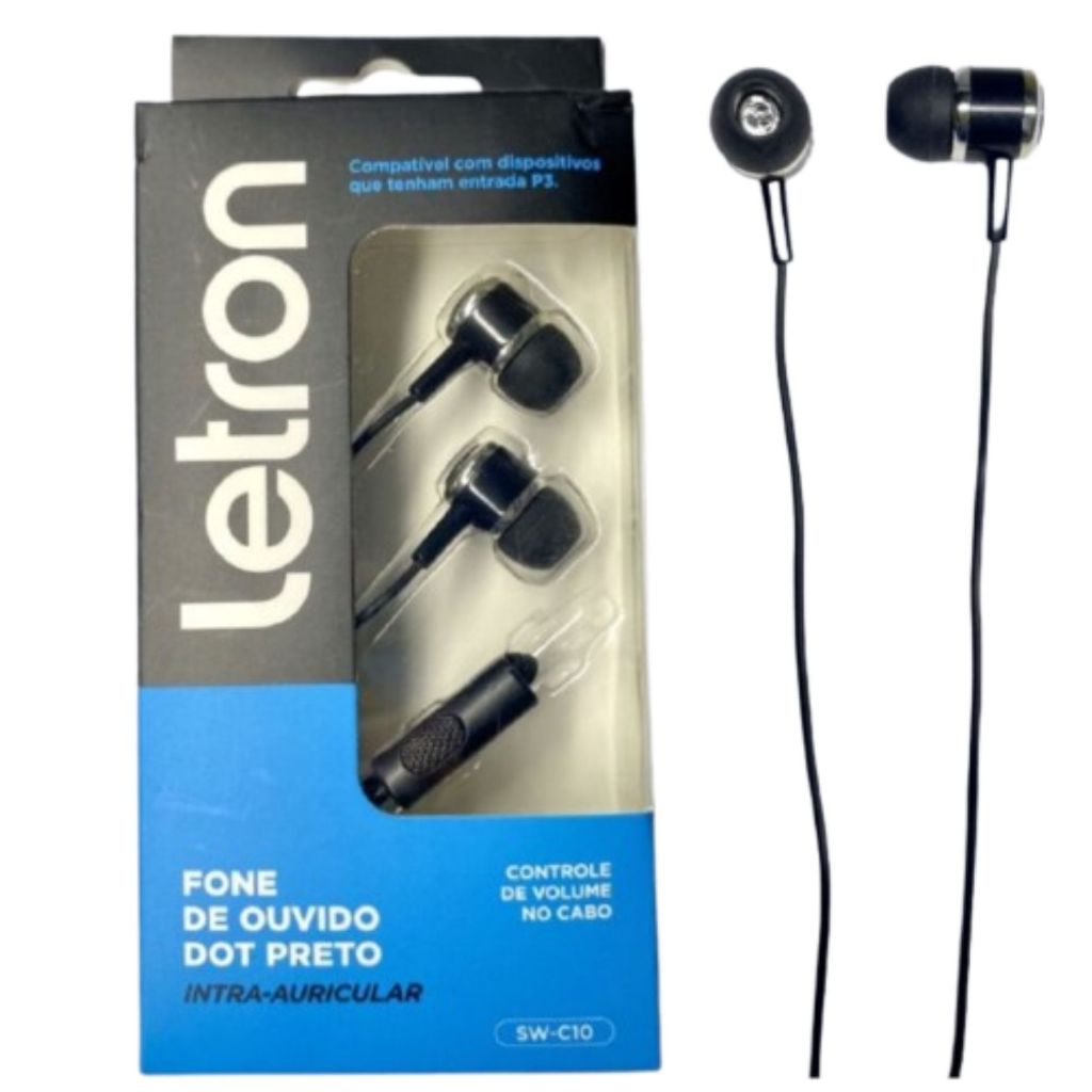 Fone De Ouvido Dot Preto Intra-Auricular C/ Fio E Microfone Letron ...