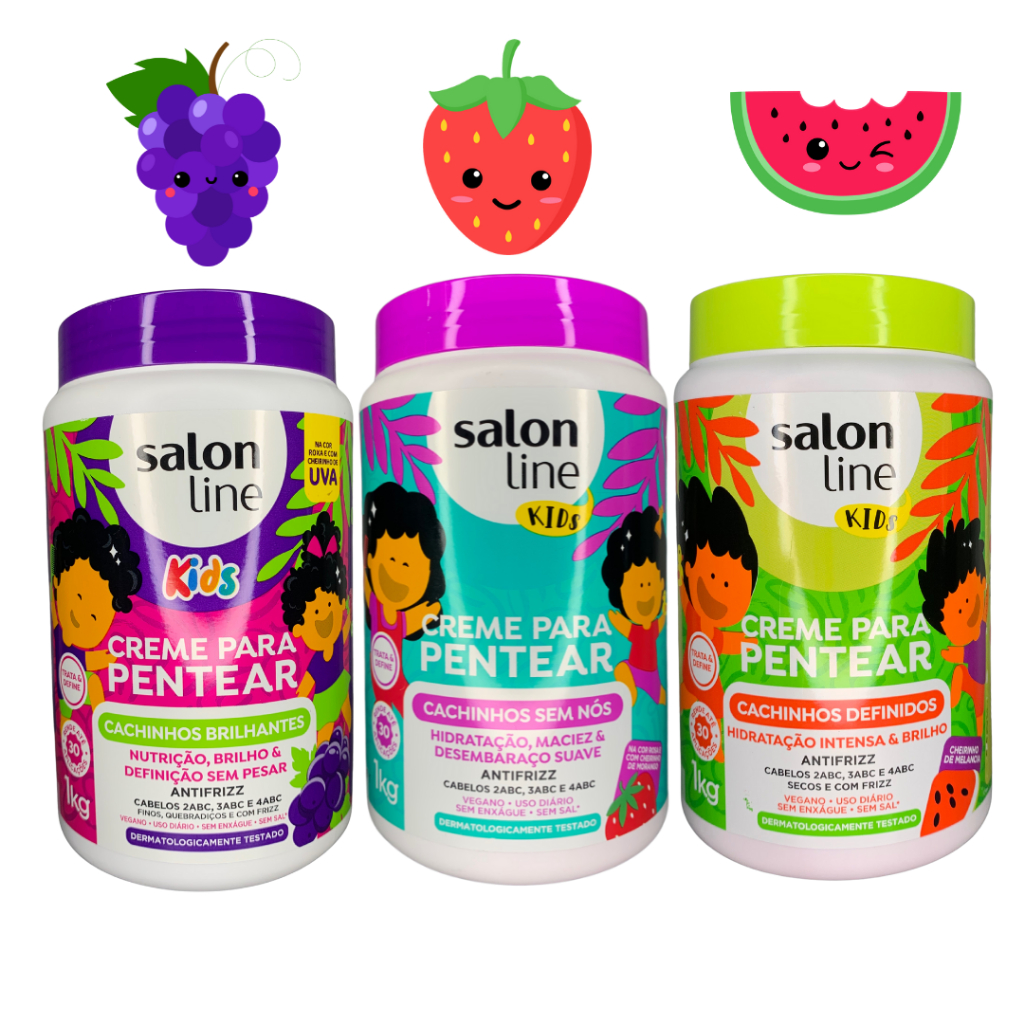 KIT 3 Cremes para Pentear 1KG Salon Line Kids Uva, Morango e Melancia ...