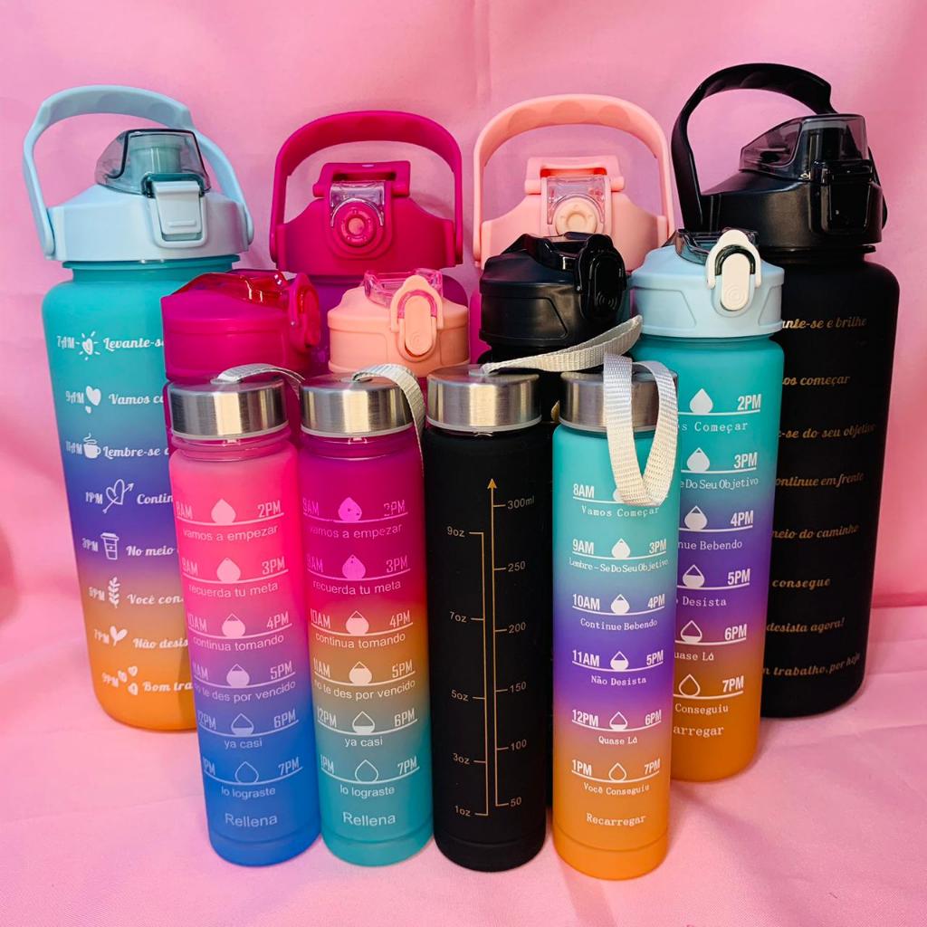 Kit 3 Garrafas 2L e 900ml e 300ml Squeeze Motivacionais Garrafa De Água Academia | Shopee Brasil