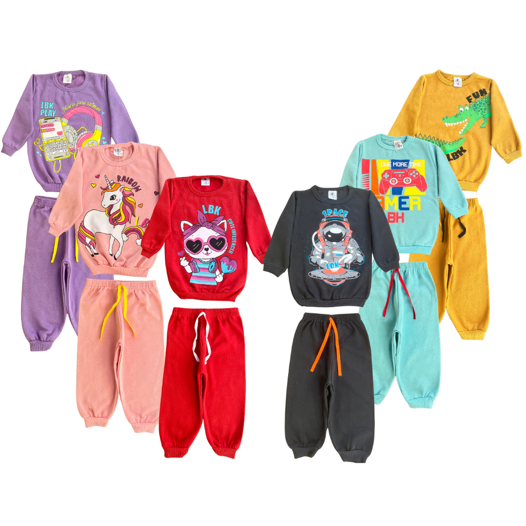 Kit 4 peças conjunto moletom infantil 2 calças e 2 blusas roupa de frio ...