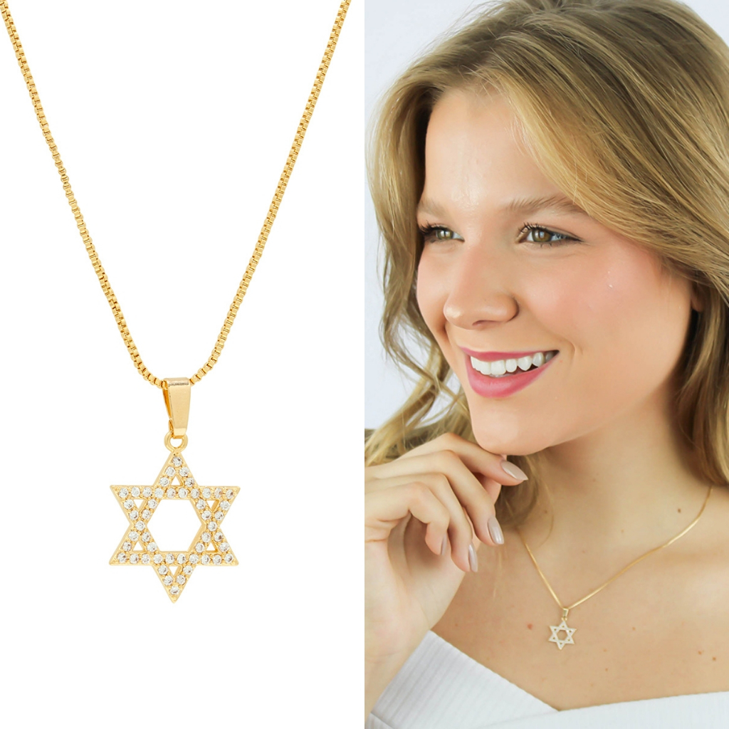 Colar Estrela com Pedras de Zircônias Semi Joias Banhado Ouro 18k ...