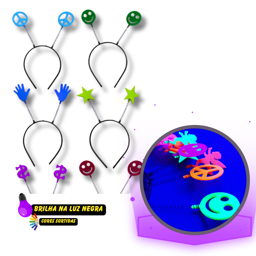 Tiara p/ Festa Neon Brilha Luz Negra | Shopee Brasil