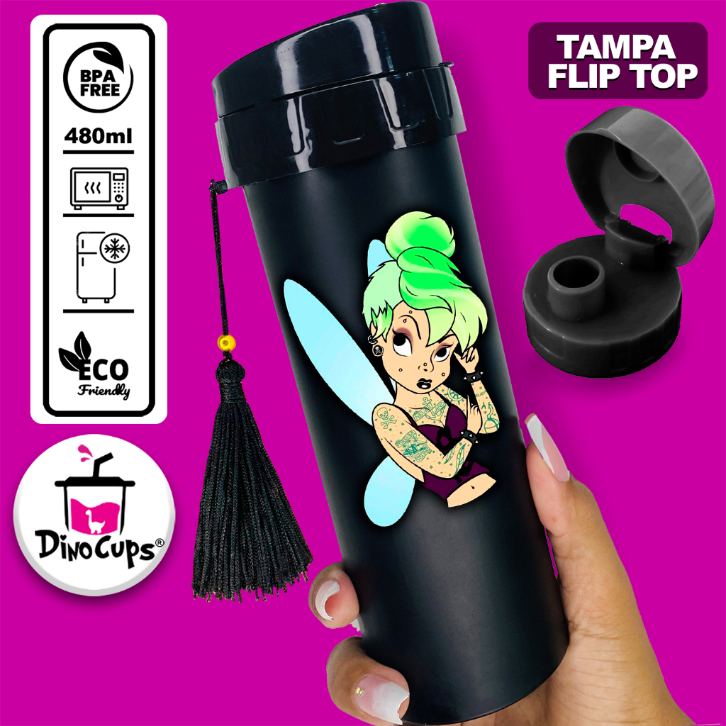 Garrafa Tinker Bell Fada Roqueira Mandraka Academia Escola 480ml ...