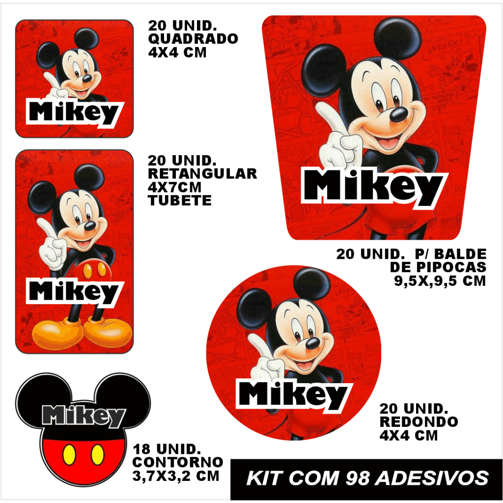 KIT COMBO FESTA INFANTIL 98 PEÇAS PERSONALIZADO MIKEY VERMELHO ADESIVO ...