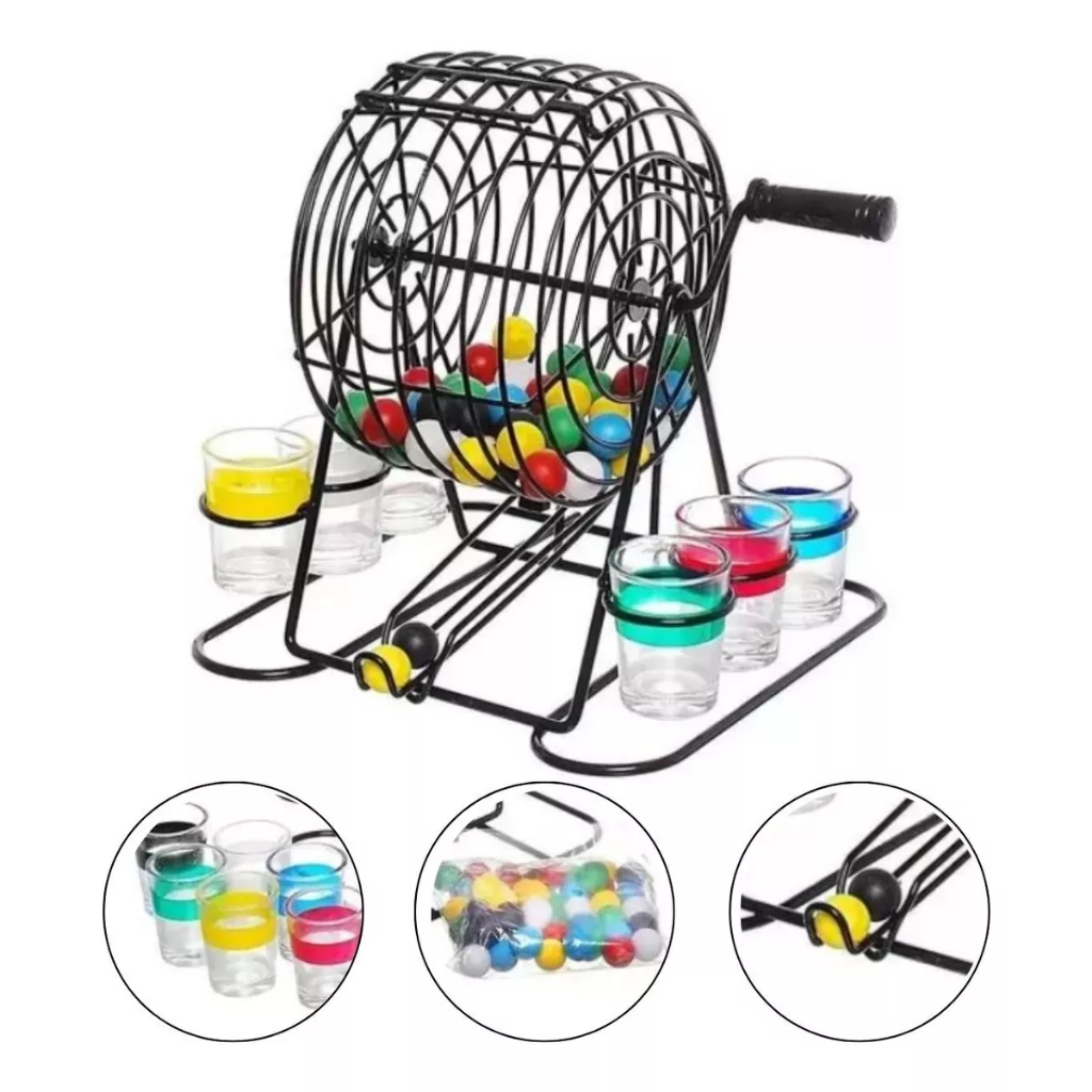 Jogo Bingo Shot, giratório, com 6 copos de vidro e 48 bolinhas de ...