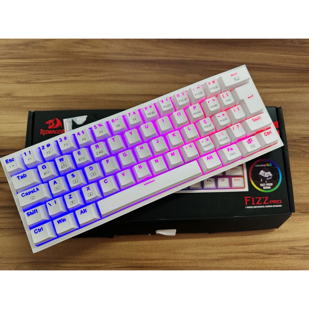 Teclado Mecânico Redragon Fizz PRO RGB Lunar white Wireless/Bluetooth ...