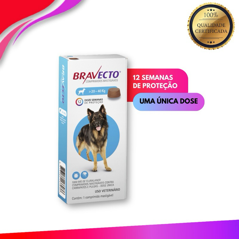 Kit 3 Comprimidos Antipulgas e Carrapatos MSD Bravecto para Cães de 20 a 40kg | Shopee Brasil
