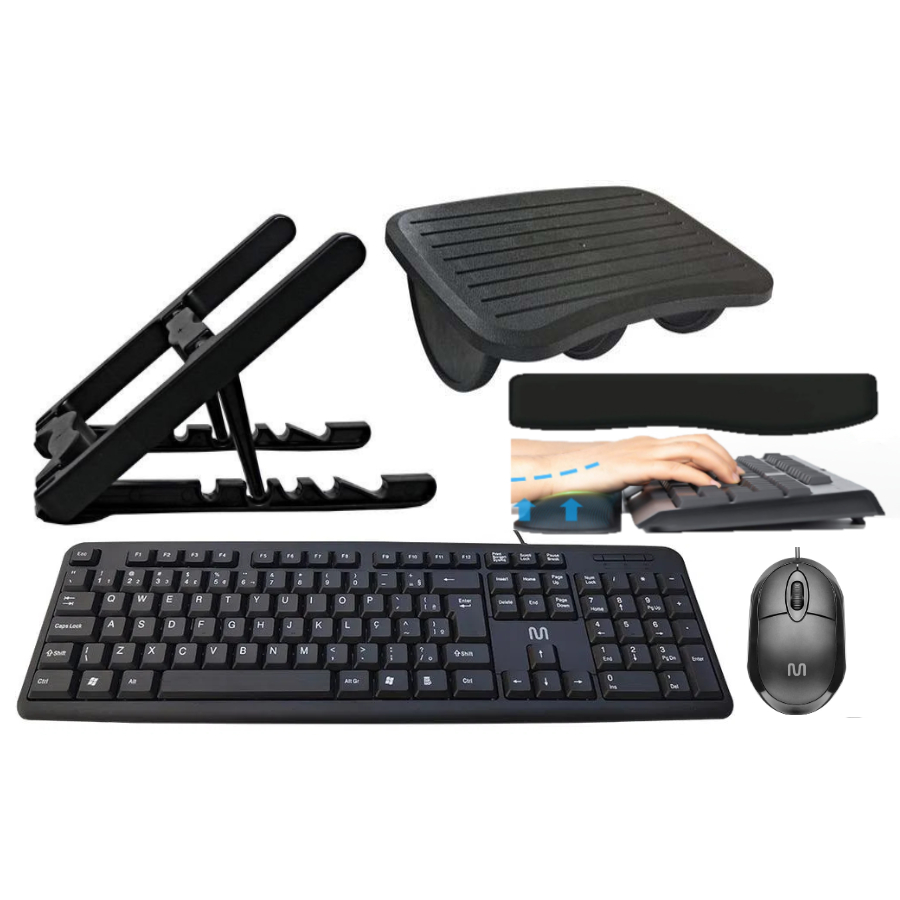 Kit Office Ergo - Suporte Para Notebook, Teclado e mouse com fio USB ...