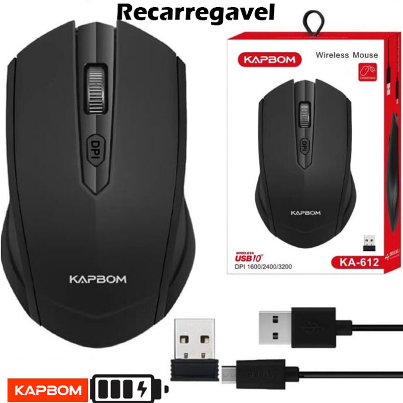 Mouse Sem fio Recarregavel Kapbom KA-612 Recarregável 2.4Ghz 3200 DPI | Shopee Brasil