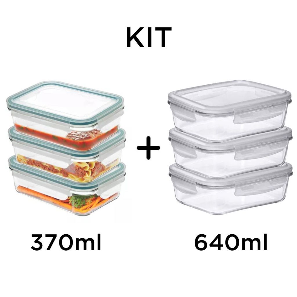 Conjunto Potes de Vidro 6 unidades 3 un de 370 ml e 3 un de 640 ml ...