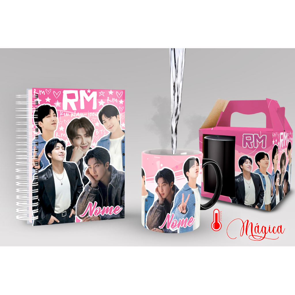 Caneca Mágica BTS RM Kim Nam-joon + Kit com Agenda Personalizado com ...