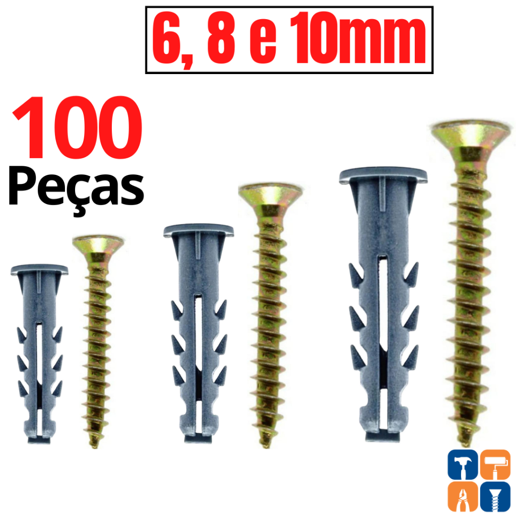 Kit Bucha com Parafuso 6 - 8 - 10 e Buchas com ou sem Anel Aba Fixação ...