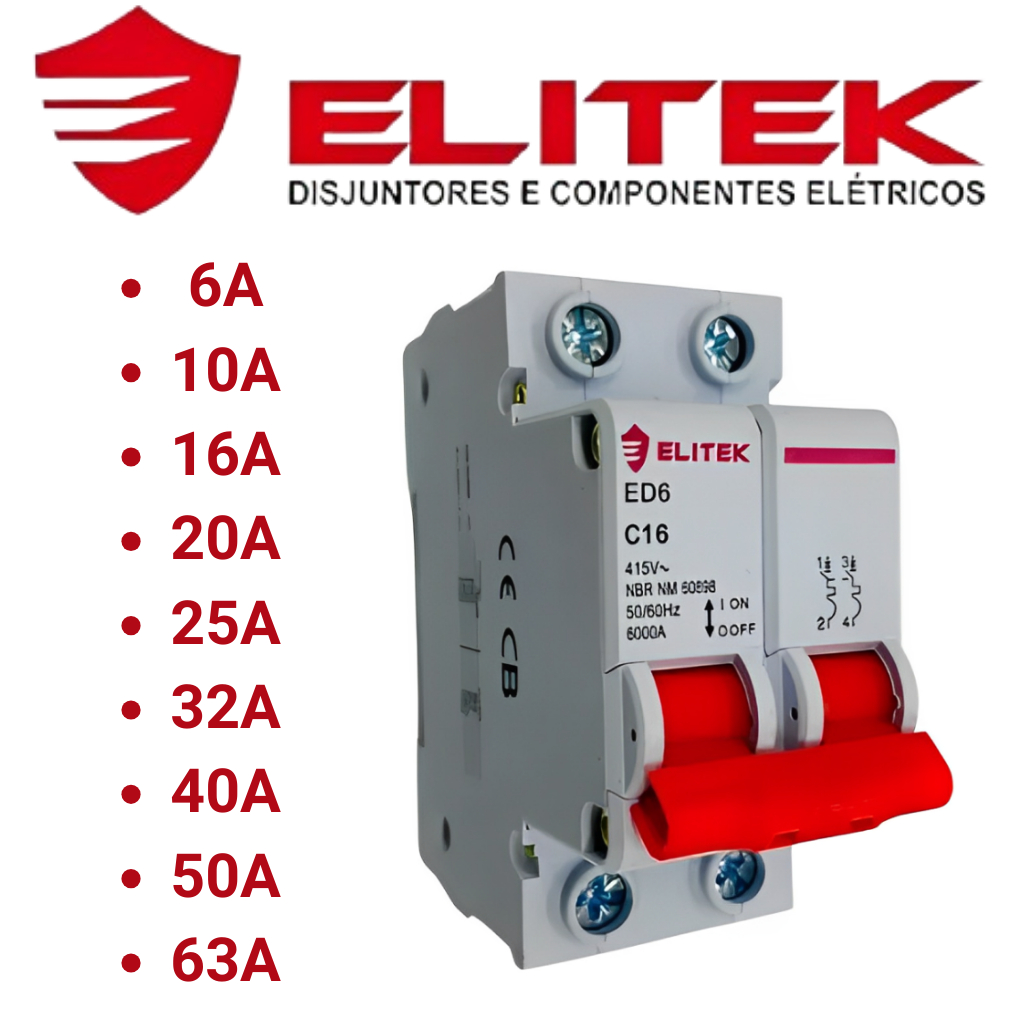 Disjuntor Bipolar Duplo Bifasico 6/10/16/20/25/32/40/50/63 Amperes Din ...