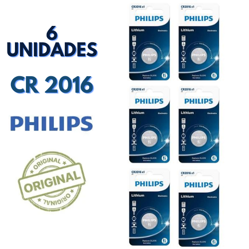 Bateria 2016 Cr2016 Philips Kit 6 Unidades Pilha Redonda Para Controle ...