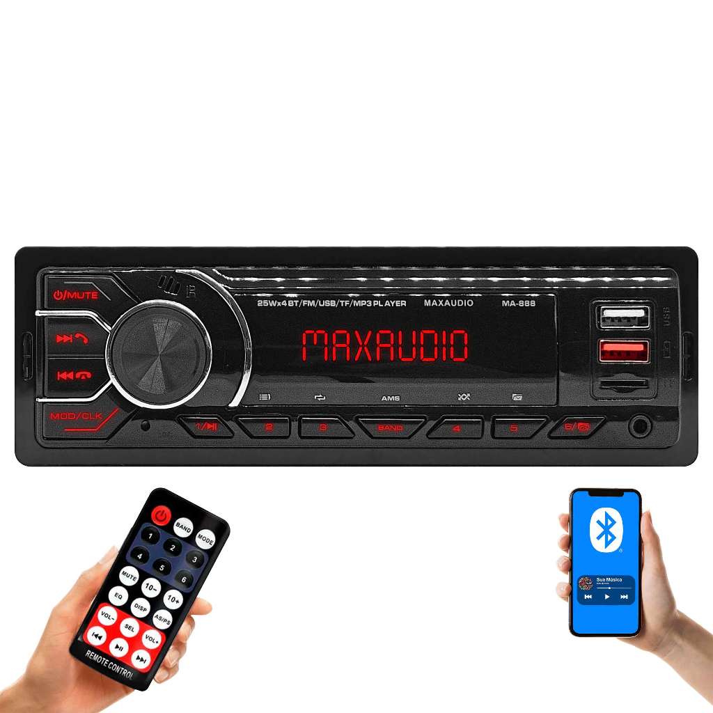 Rádio MP3 Som Automotivo Bluetooth 1 Din MaxAudio MA-888 com USB ...