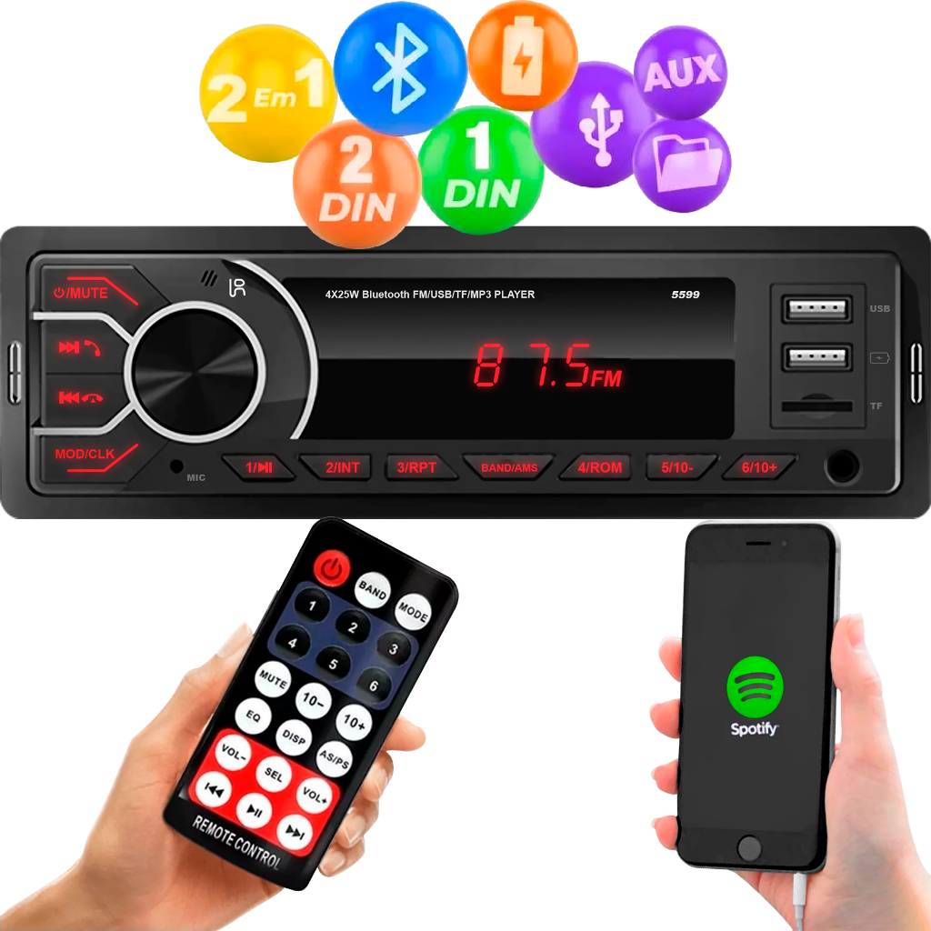 Rádio MP3 Player Som Automotivo Bluetooth First Option 5599 1 Din Universal com USB SD e ...