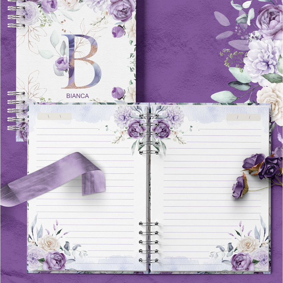 Caderno personalizado com Inicial e nome, 200 páginas, tamanho A5, folhas decoradas, BRILHANTE ...