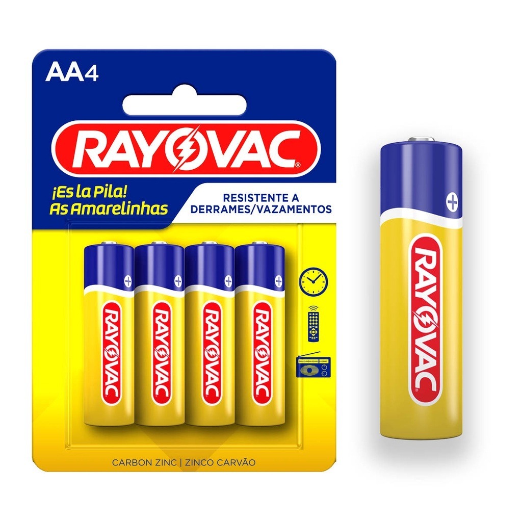 Cartela Com 04 Pilhas Pequenas Rayovac AA Comum de Zinco Amarelinhas ...