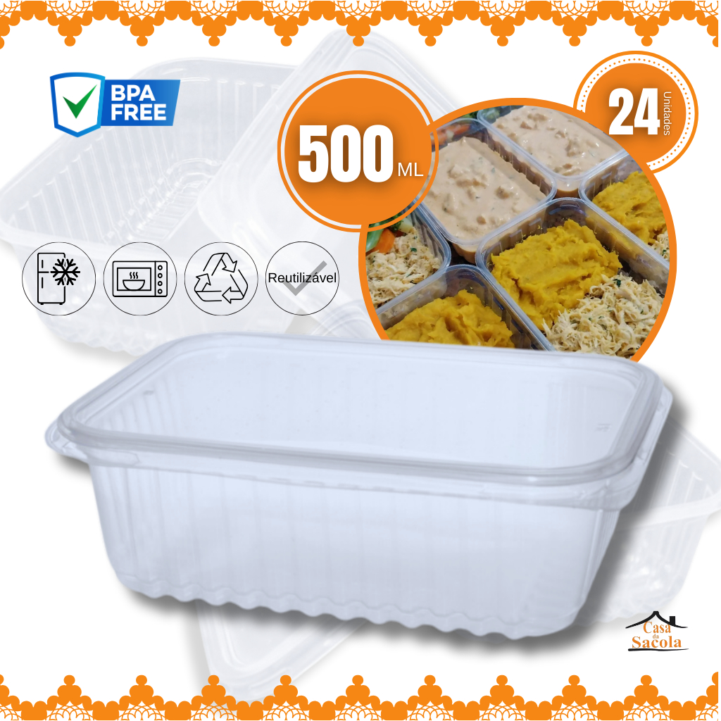 Pote Descartavel p/ Alimento 500ml Marmita Fitness Freezer Micro-ondas c/24un | Shopee Brasil