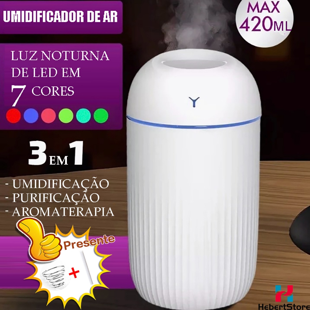 Umidificador De Ar E Aromatizador Grande 10 Horas 3 Em 1 Multifuncional Ultrassônico Usb 420ml ...