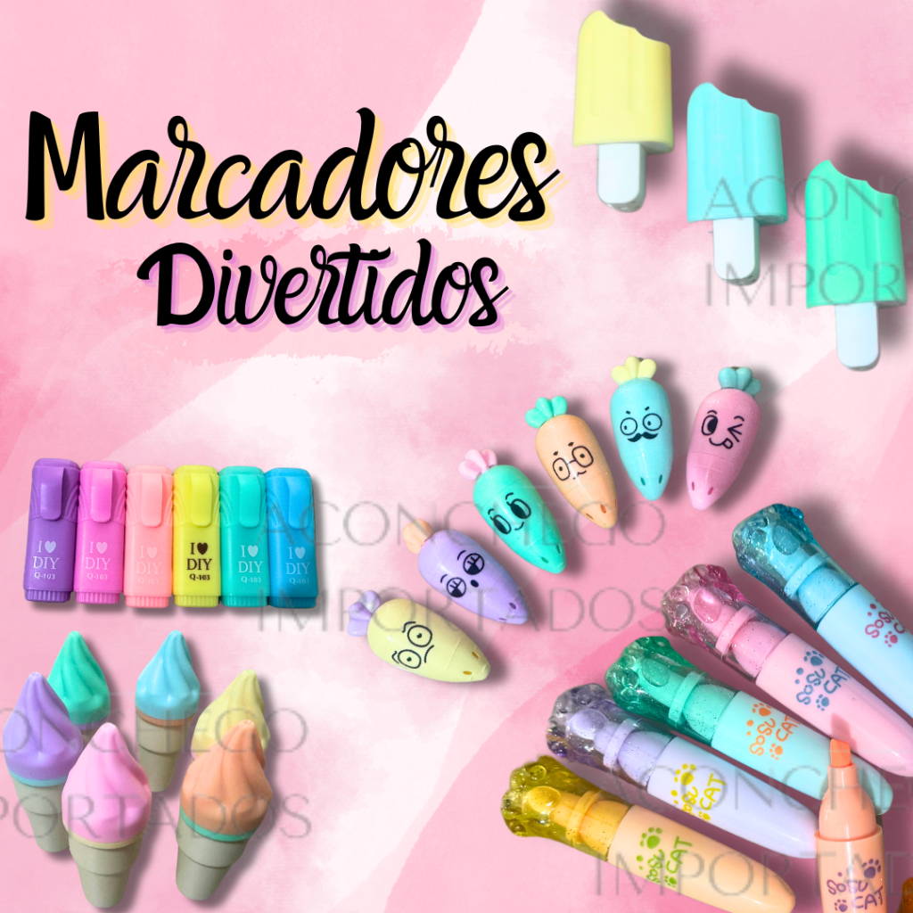 Kit Marca Texto Formato Divertido Colorido Trabalho Escola Escritório ...