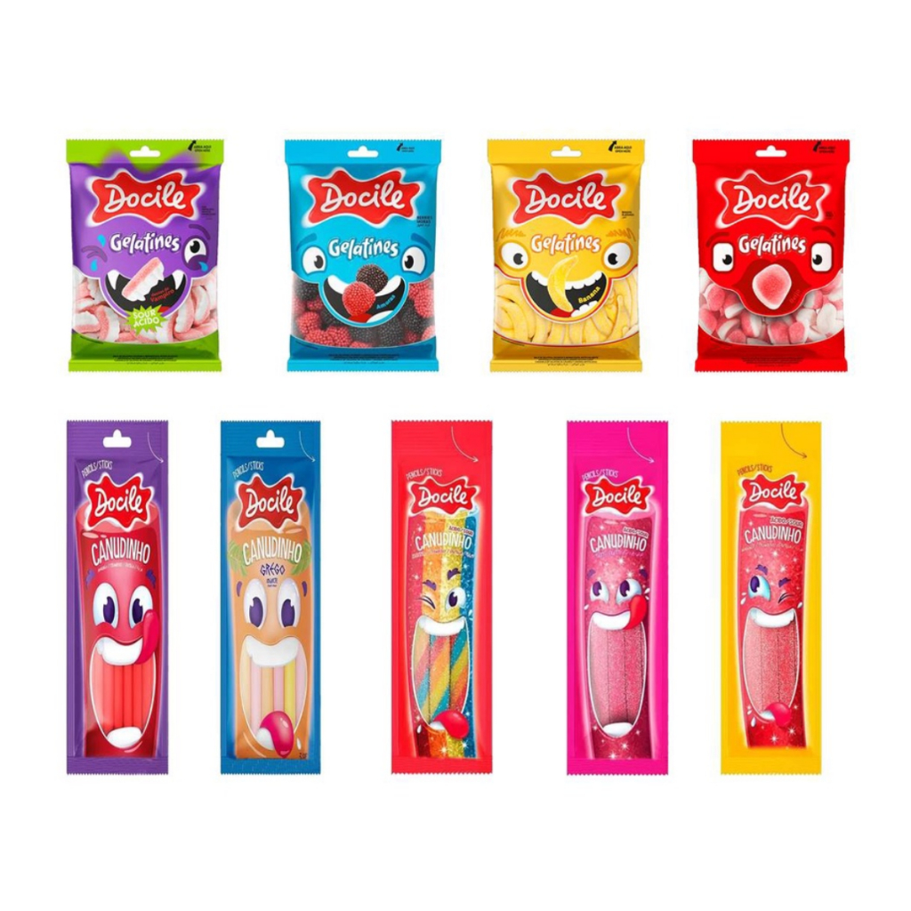 KIT COM 20 UN BALAS DE GOMA DOCE GELATINA E CANUDINHO 15G DOCILE Envio ...